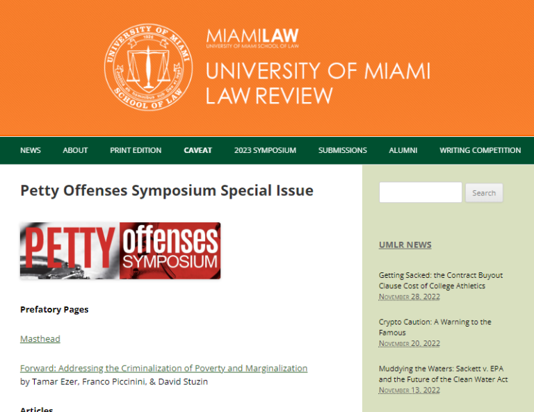 Petty Offenses Symposium Special Issue – Decriminalise Poverty & Status